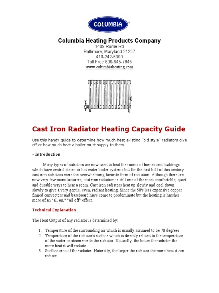 Sizing Cast Iron Radiator Heating Capacity Guide | PDF | Radiator | Boiler