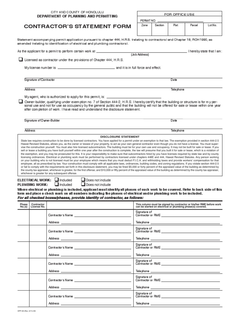 Contractor Statement Form Blank | PDF | Electrical Wiring | General ...