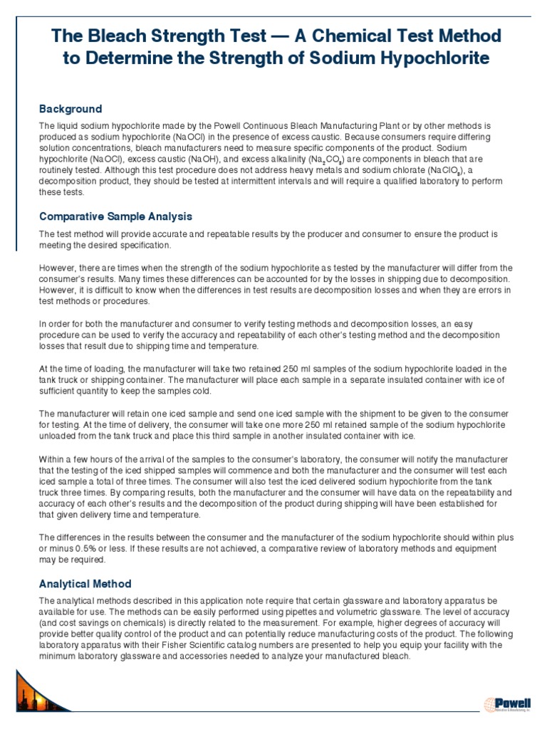 Bleach Strength Test | PDF | Titration | Chemistry