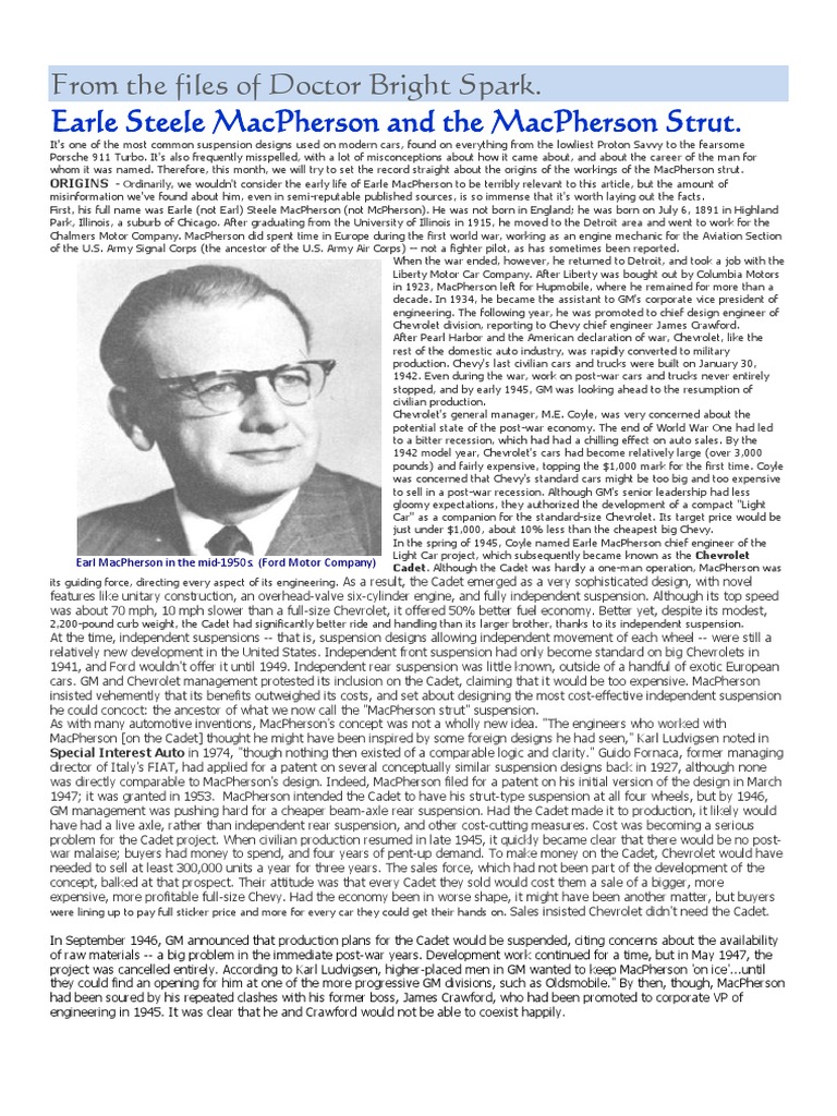 Earle MacPherson | PDF | Suspension (Vehicle) | Wheeled Vehicles