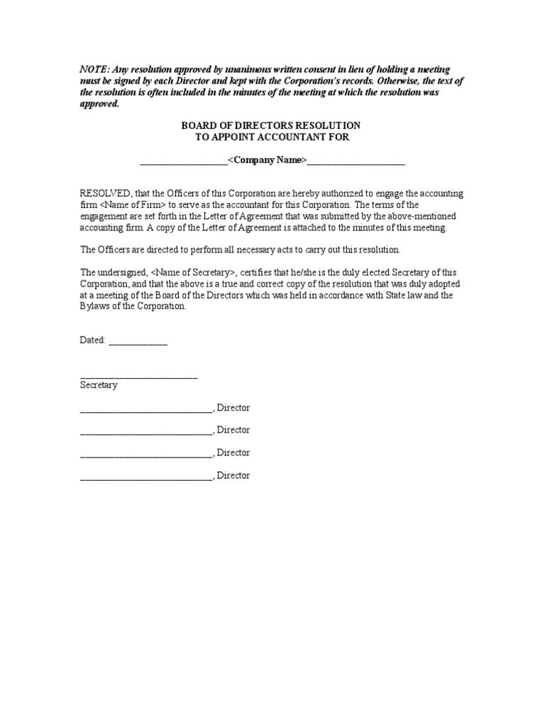 5-9 Resolution To Appoint Accountant | PDF | Resolution (Law ...