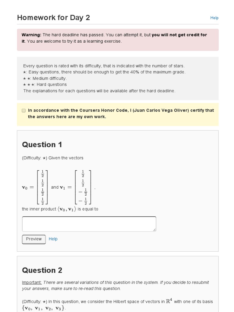 Homework For Day 2 | PDF | Vector Space | Abstract Algebra