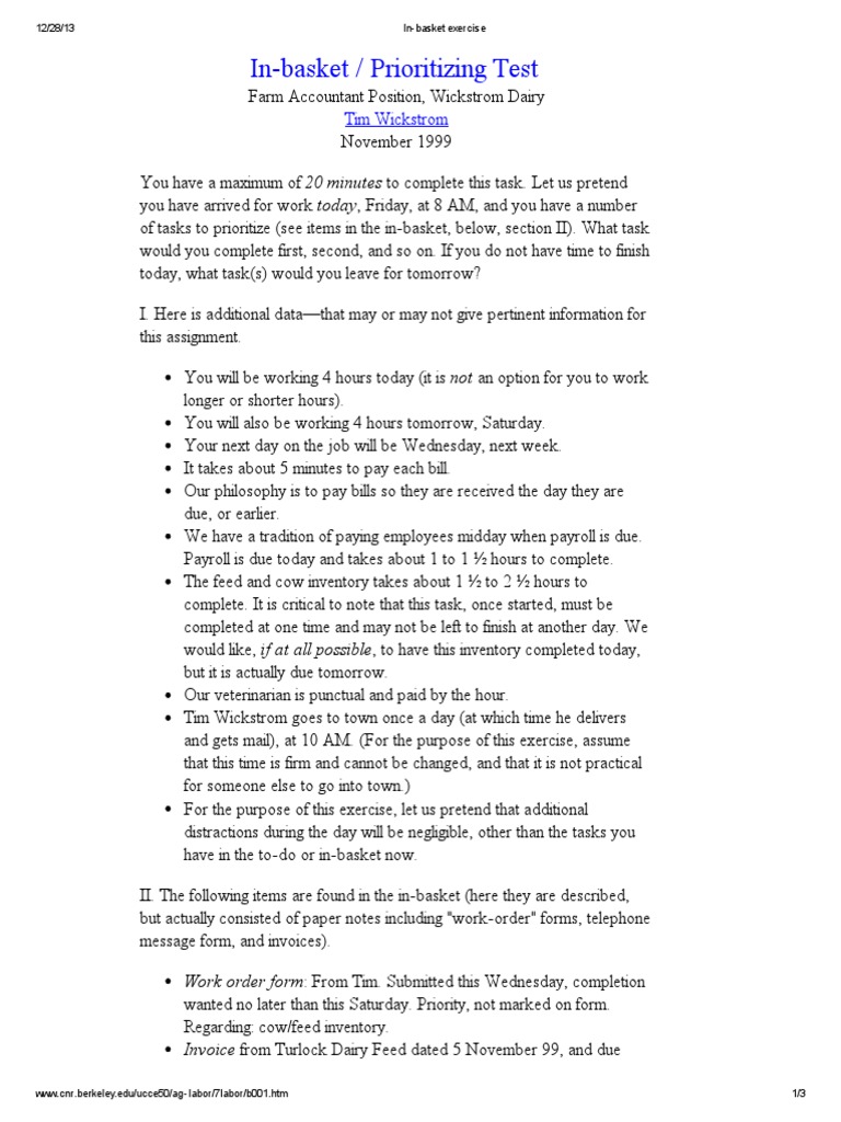 In Basket Exercise | Agriculture | Technology & Engineering