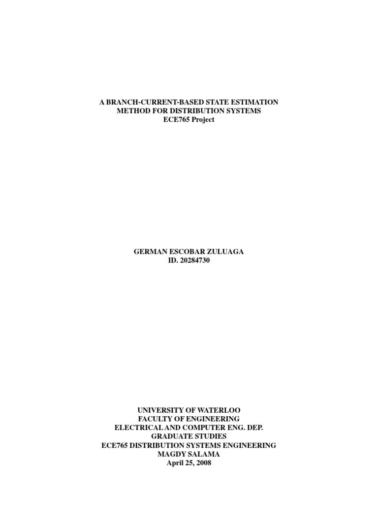 Branch Current Based State Estimation | PDF | Inductance | Electrical Impedance