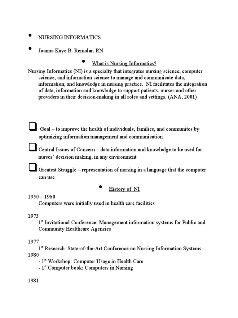 Nursing Informatics Handouts | PDF | Wellness