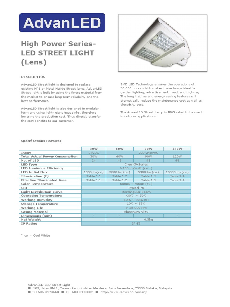 4469led Street Light - Spec | PDF | Street Light | Light Emitting Diode