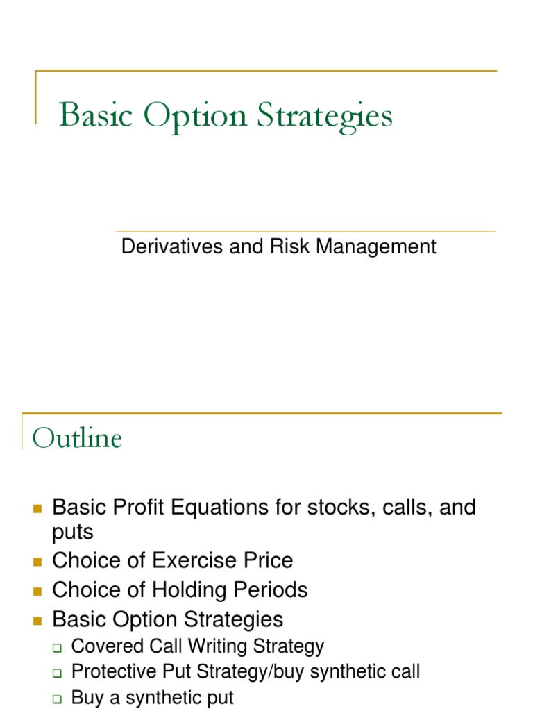 Basic Option Strategies Guide for Derivatives | PDF | Put Option ...
