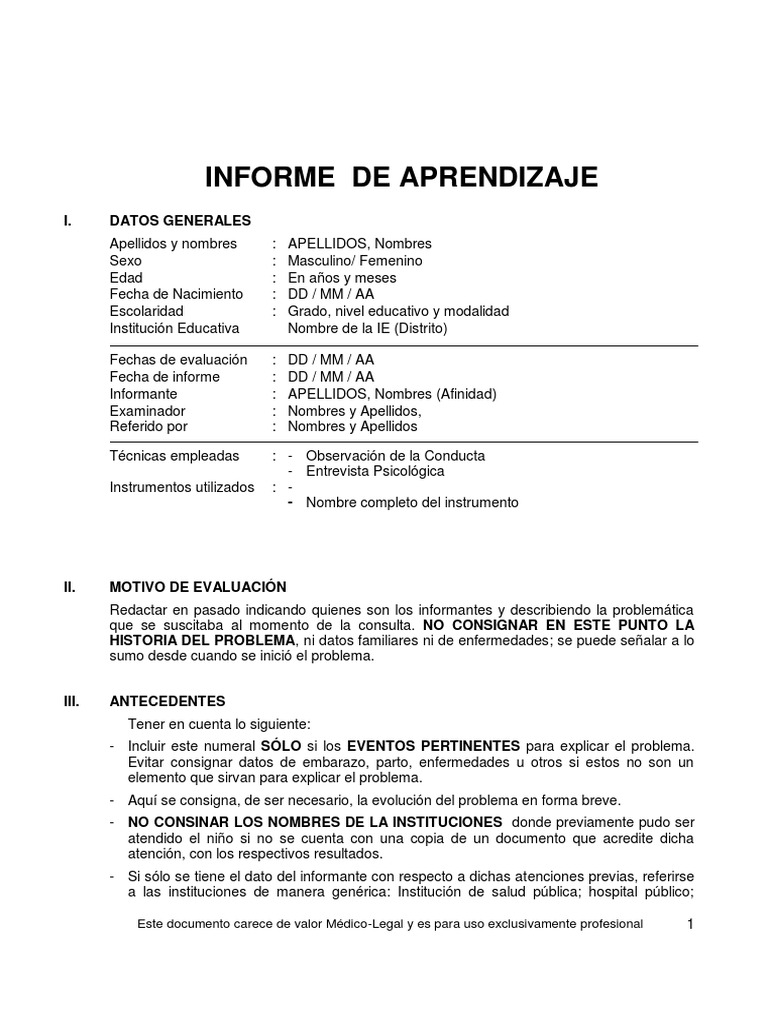 4 Modelo Informe de Aprendizaje | Descargar gratis PDF | Sicología | Aprendizaje