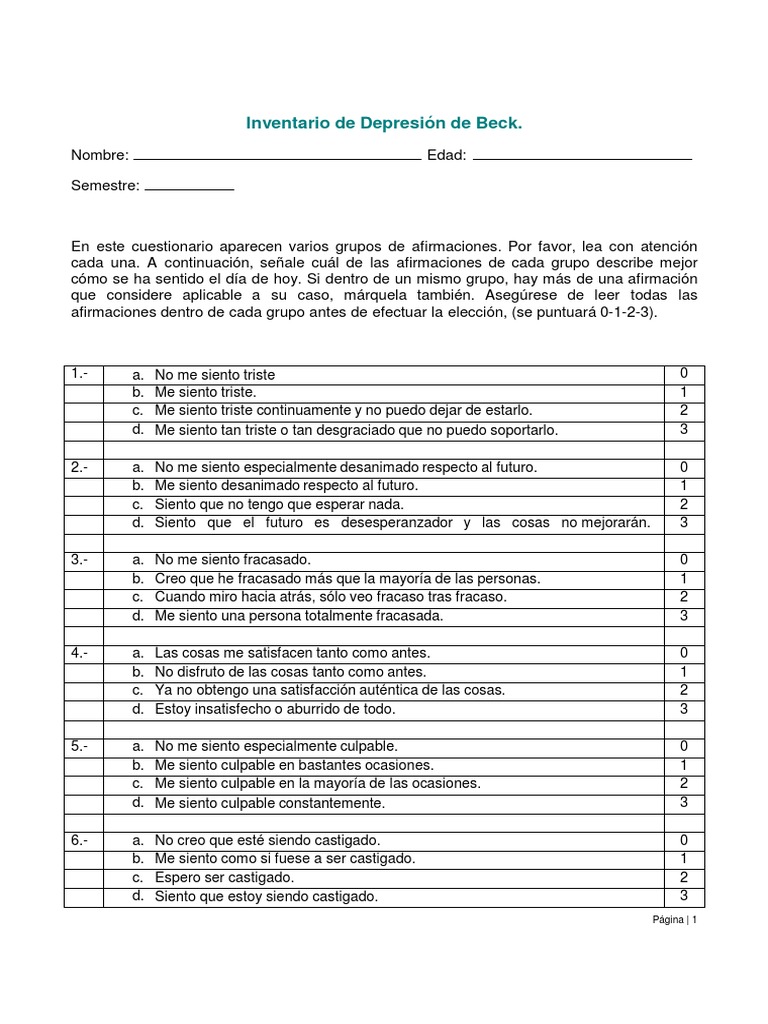 Inventario de Depresión de Beck | PDF | Sicología