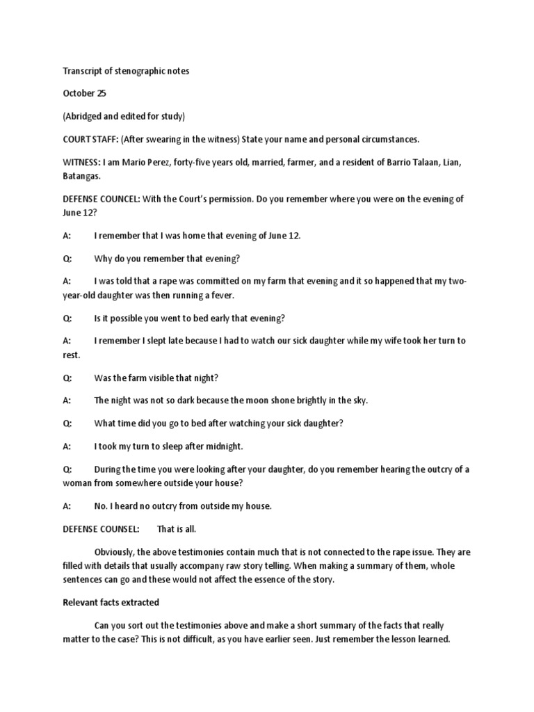 Transcript of Stenographic Notes Sample | PDF | Witness | Rape