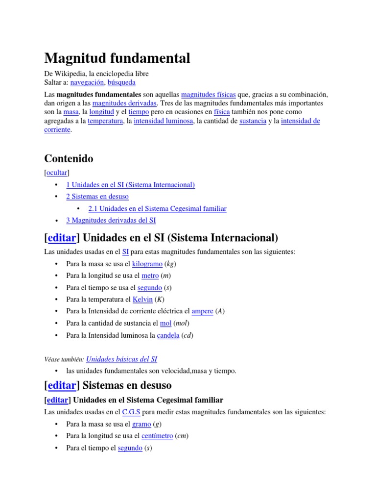 Magnitudes Fundamentales y Derivadas | PDF | Sistema Internacional de ...