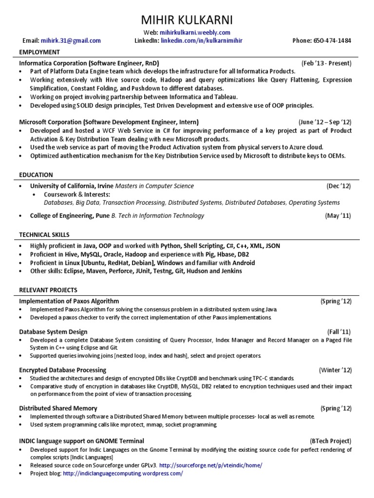 Mihirkulkarni Resume | Download Free PDF | Databases | Software Engineering