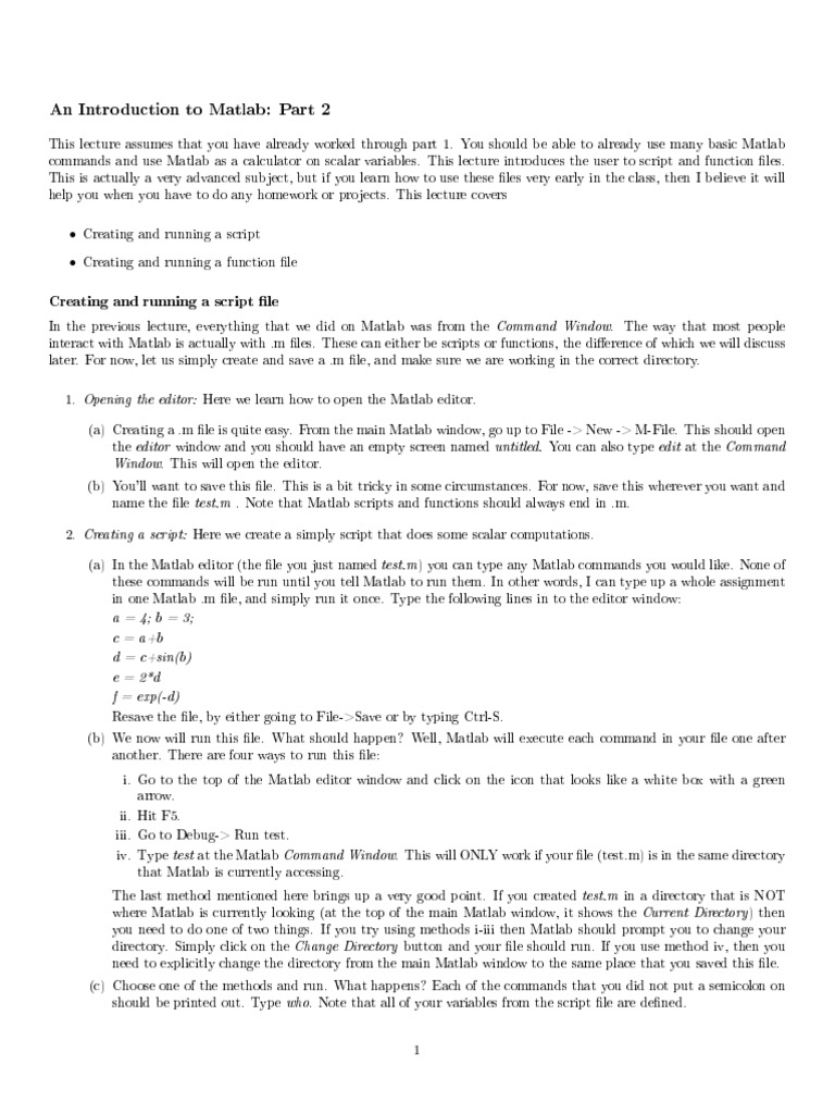 An Introduction To Matlab: Part 2 | PDF | Parameter (Computer ...