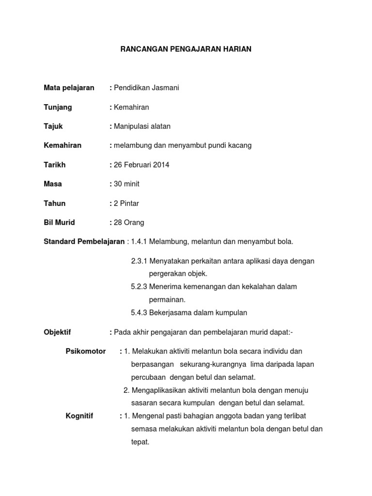 RPH PJ Tahun 2 Melantun Bola | PDF