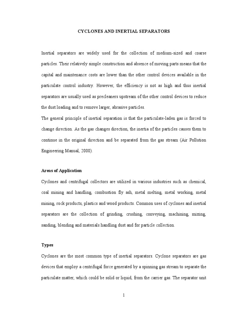 Cyclones and Inertial Separators Overview | PDF | Gases | Chemical ...