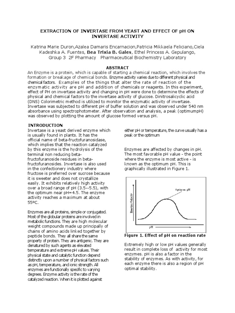 Extraction of Invertase From Yeast and Effect of PH On Invertase ...