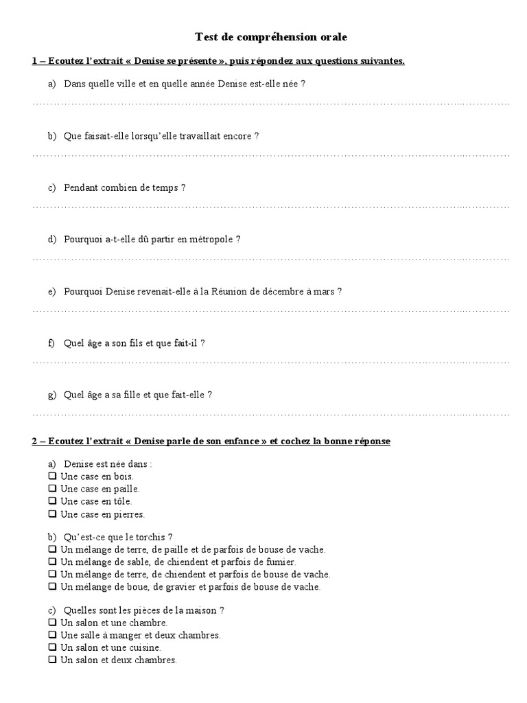 Test de Compréhension Orale | PDF