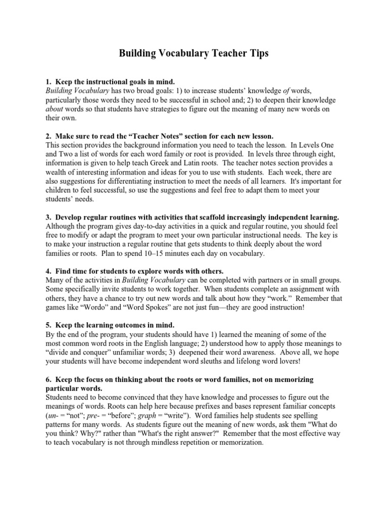 Building Vocabulary Podcast Handout | PDF | Vocabulary | Reading ...