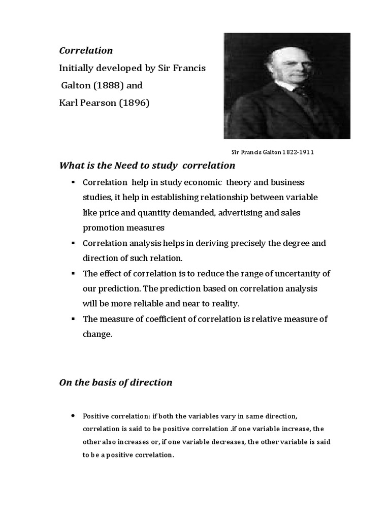 Initially Developed by Sir Francis Galton (1888) and Karl Pearson (1896 ...
