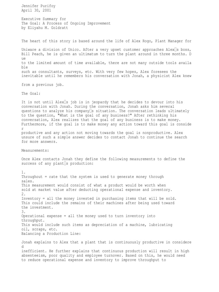 "The Goal: Alex Rogo's Journey" | PDF | Inventory | Business