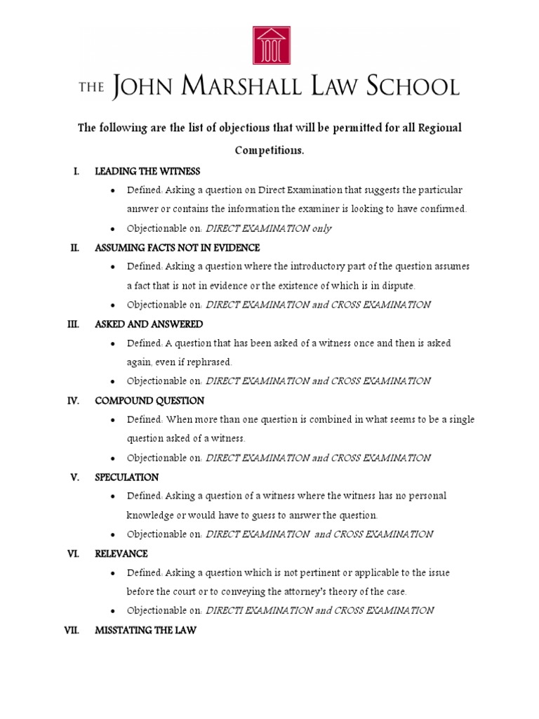 Common Objections in Regional Competitions | PDF | Deposition (Law ...