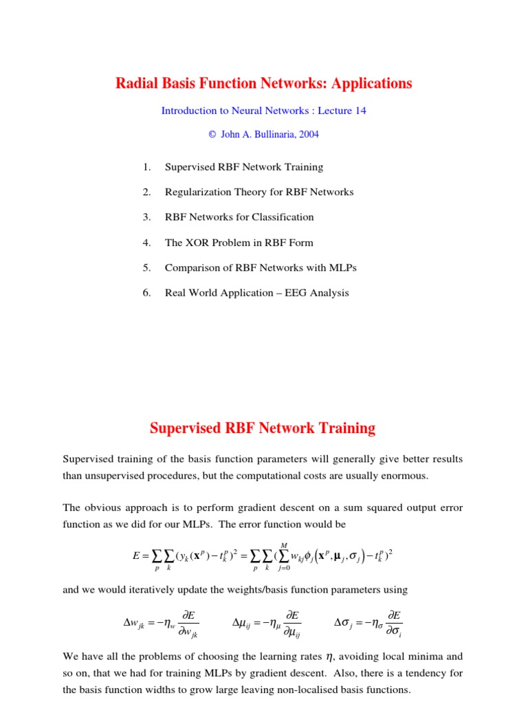 Radial Basis Function Networks: Applications: Introduction To Neural Networks: Lecture 14 ...