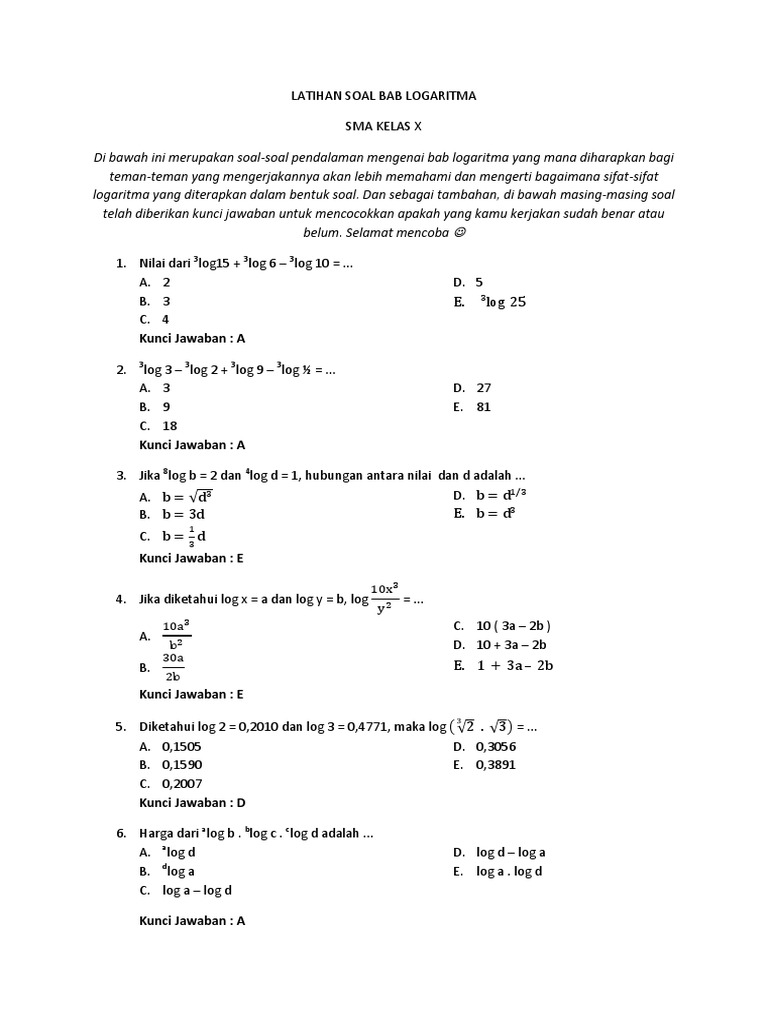 Soal logaritma SMA