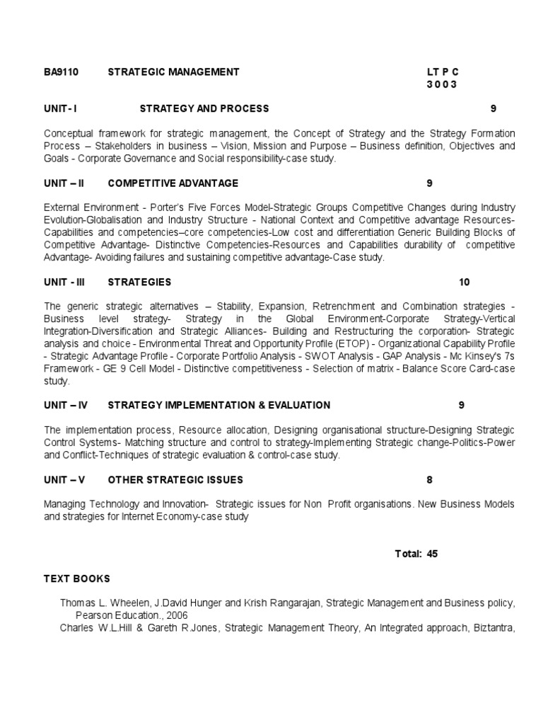 Strategic Management Notes Print | PDF | Strategic Management | Swot ...