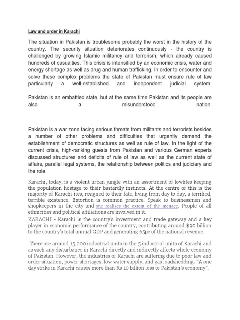 Law and Order Situation | PDF | Karachi | Pakistan