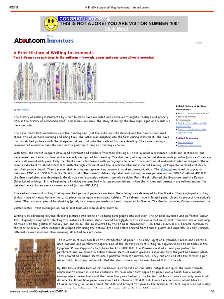 A Brief History of Writing Instuments - Ink and Letters | PDF | Pen | Ink