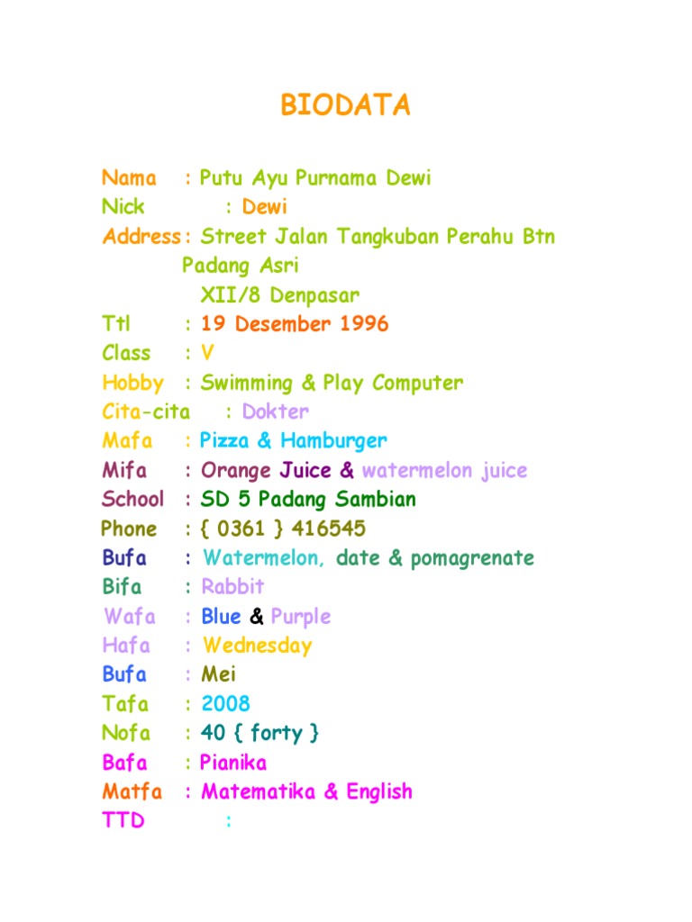 Biodata Ku | PDF | Cooking, Food & Wine