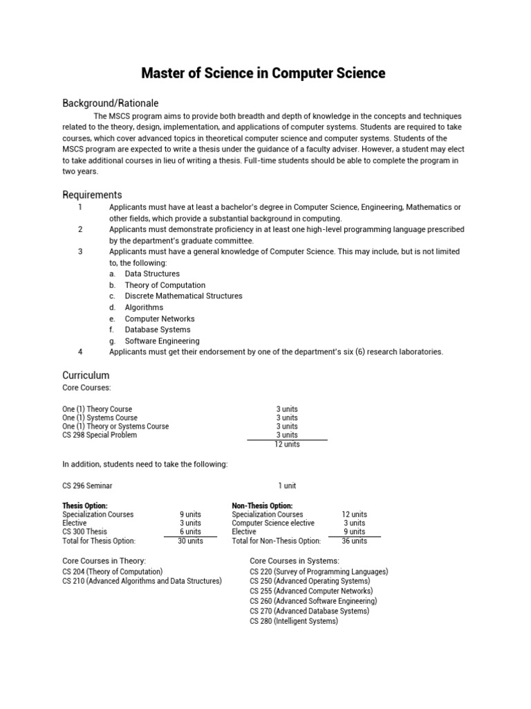 MS CS Curriculum | PDF | Computer Science | Computational Complexity Theory