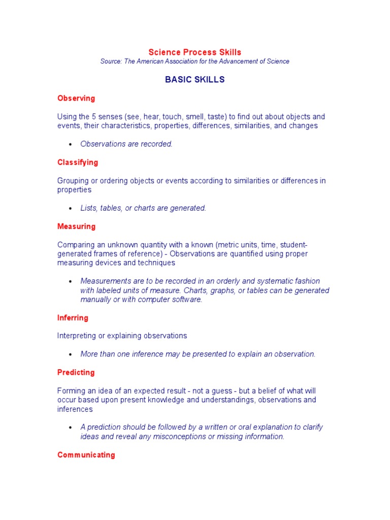 Science Process Skills | PDF | Observation | Scientific Method