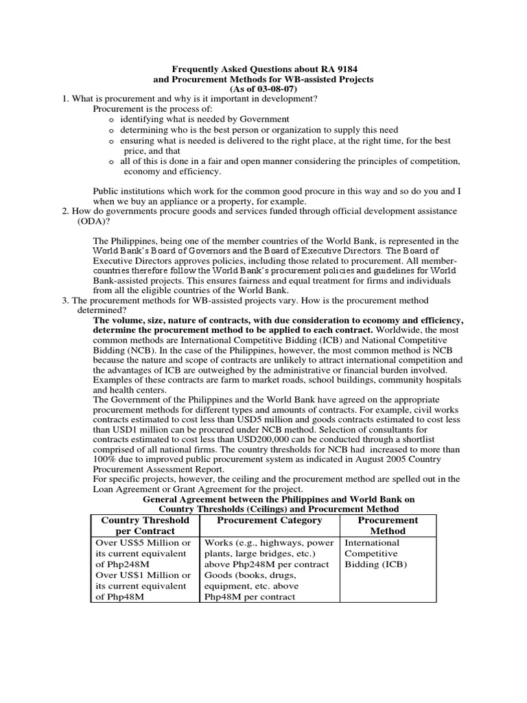 Frequently Asked Questions About RA 9184 | PDF | Procurement | Specification (Technical Standard)