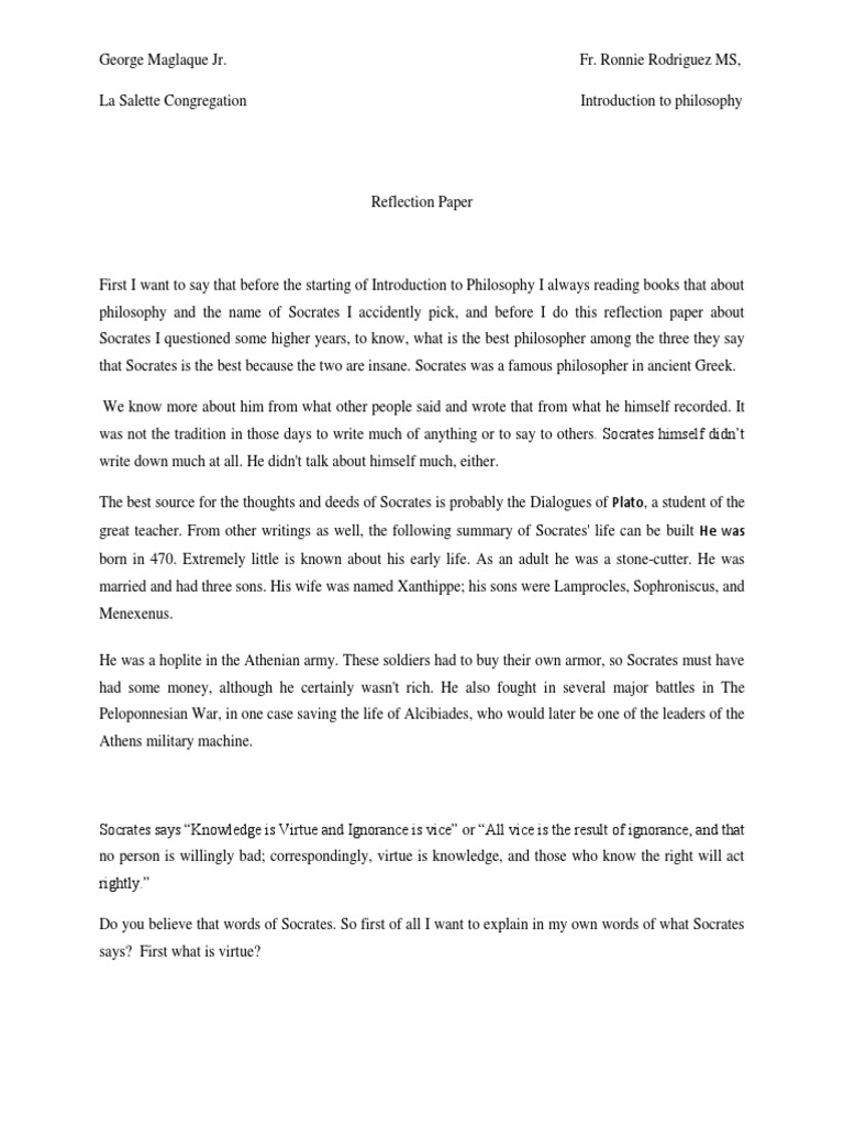 Reflection Paper Aristotle | PDF | Socrates | Virtue