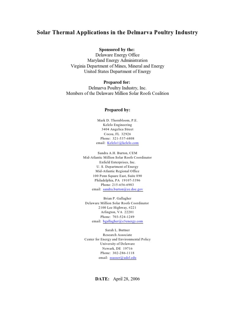 Solar Thermal Applications in The Delmarva Poultry Industry | PDF | Air ...