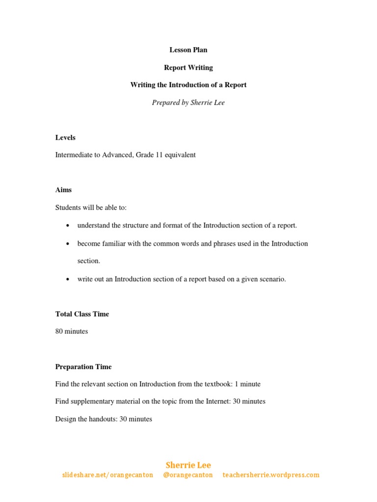 Report Writing: Introduction Lesson Plan | PDF | Lesson Plan | Pedagogy