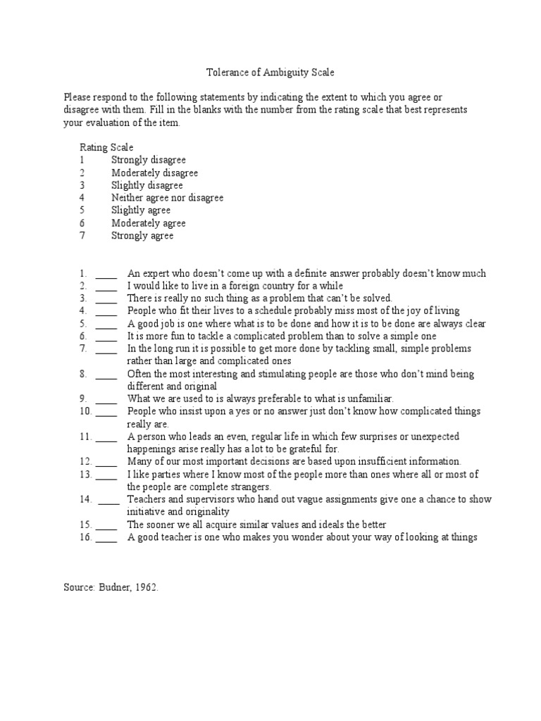 Tolerance of Ambiquity Scale | PDF | Ambiguity | Complexity