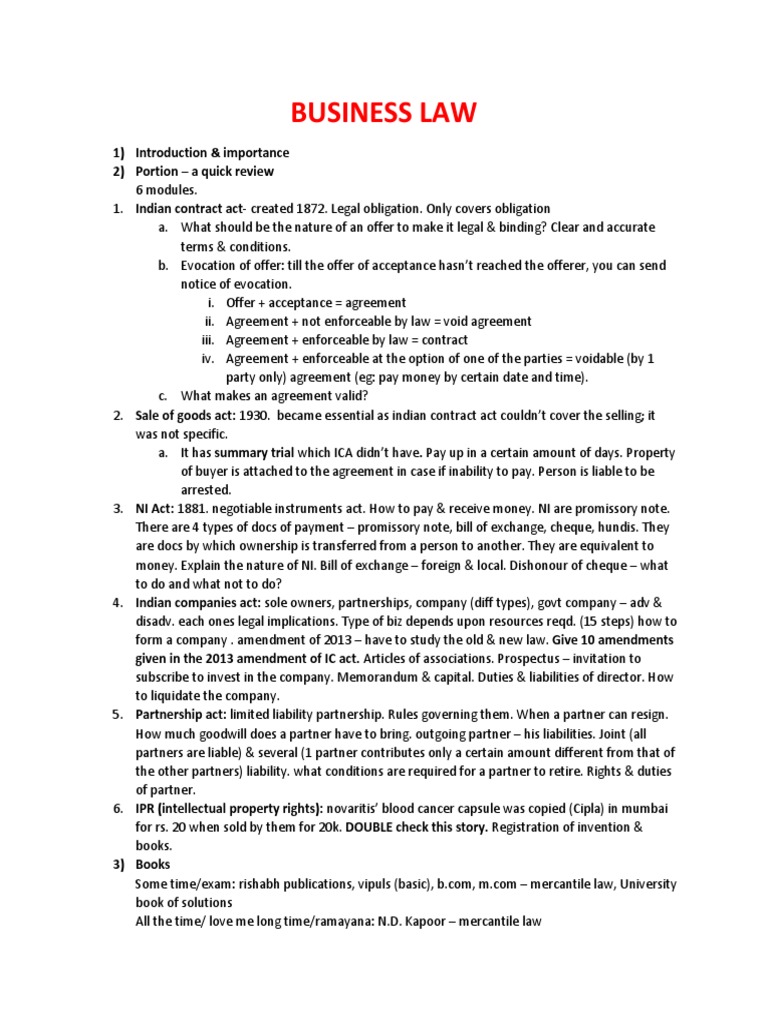 Business Law - Class notes | Negotiable Instrument | Promissory Note