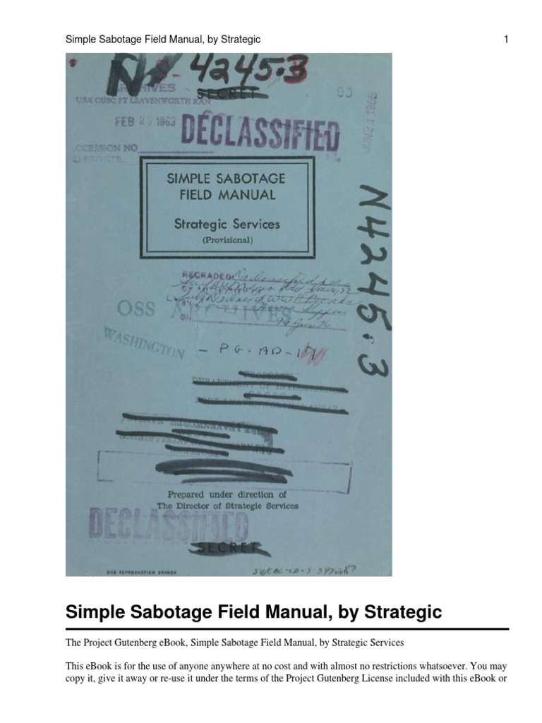 Simple Sabotage Field Manual | PDF | Project Gutenberg | Sabotage