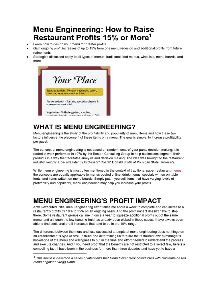 Menu Engineering | PDF | Menu | Restaurants
