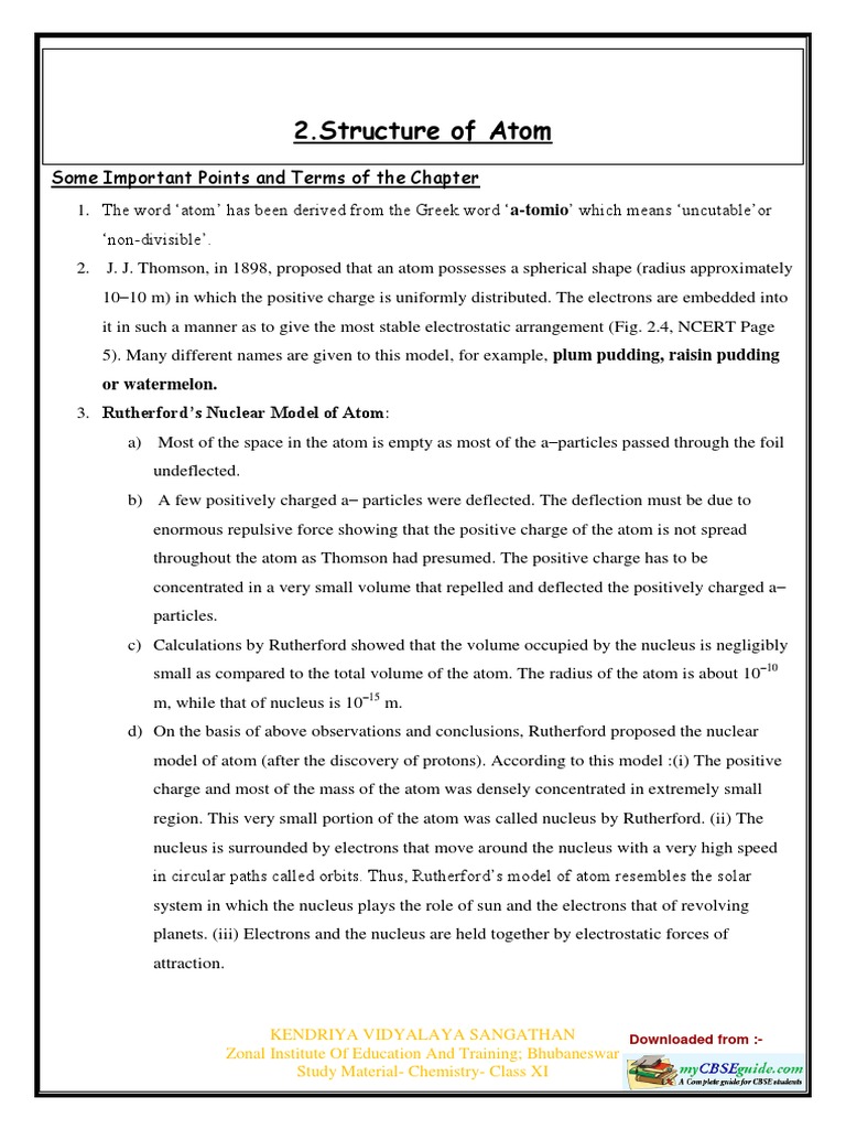 CBSE Class 11 Chemistry Notes CH - 02 Structure of Atom | PDF | Atoms ...