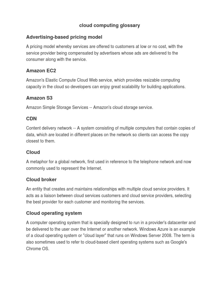 Cloud Computing Glossary | PDF | Software As A Service | Cloud Computing