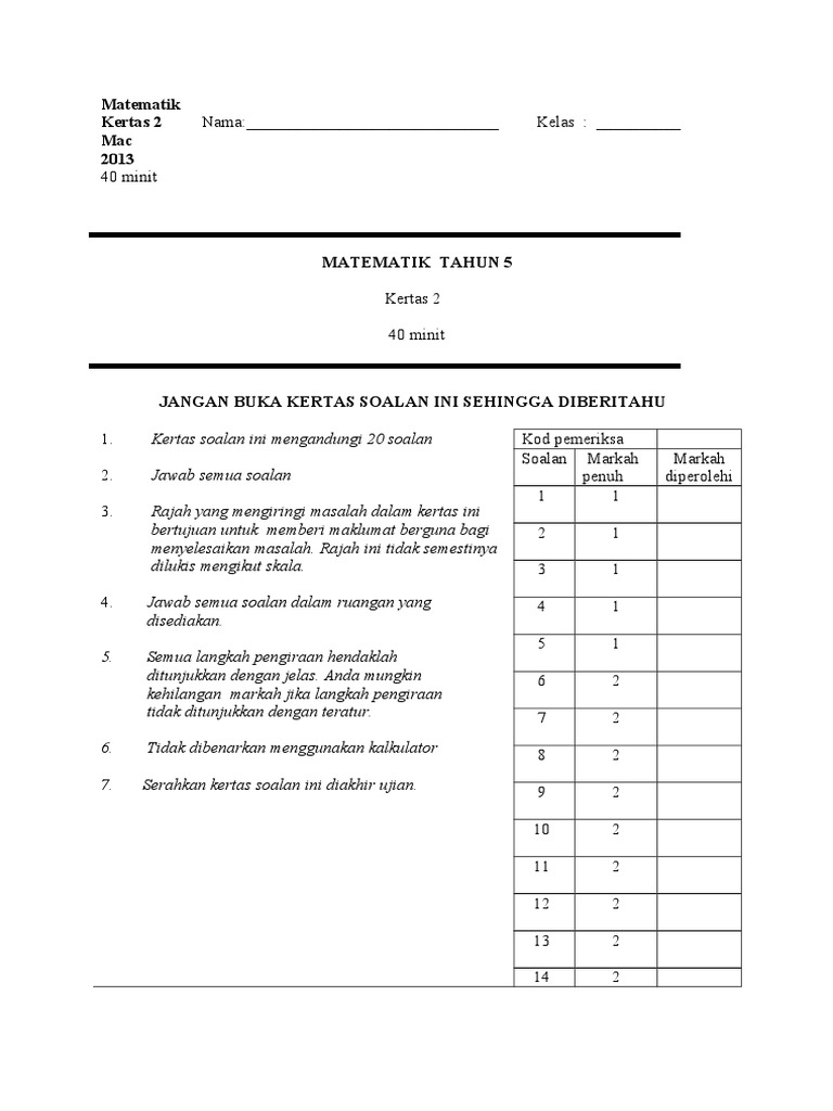 Matematik Tahun 5 | PDF