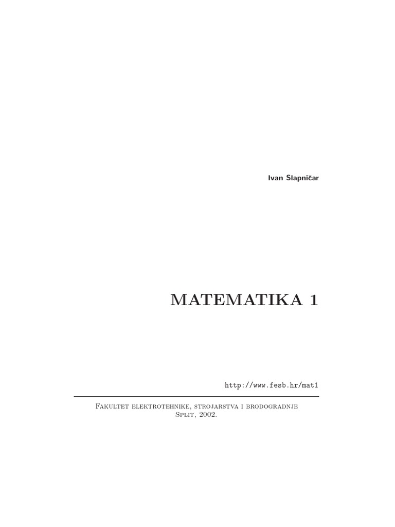 Matematika 1 - Knjiga Ivan Slapnicar 2002 | PDF