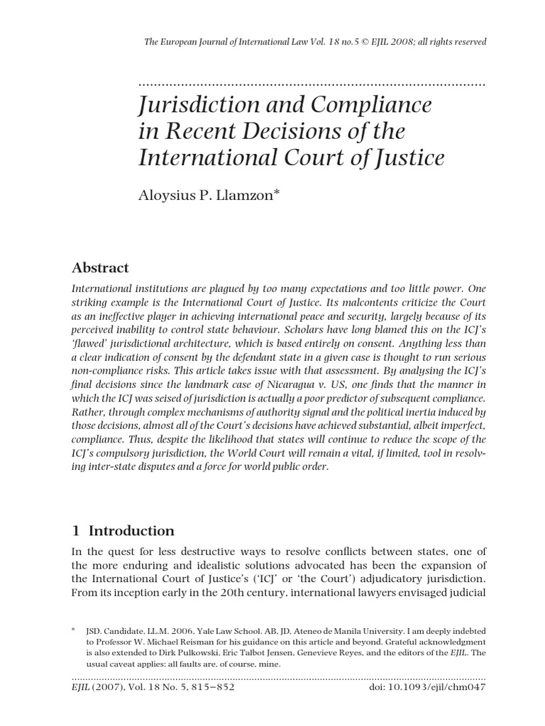 Jurisdiction and Compliance in Recent Decisions of The ICJ | PDF | Jurisdiction | Judgment (Law)