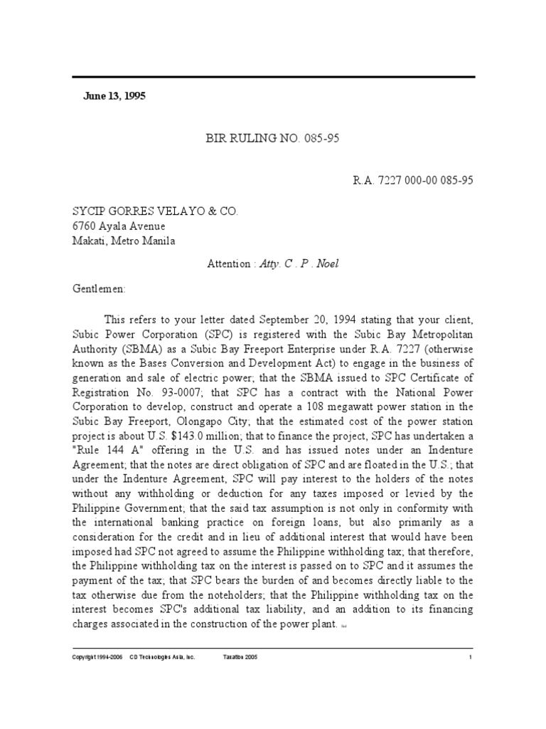 BIR Rul. 85-95 | PDF | Taxation In The United States | Public Finance