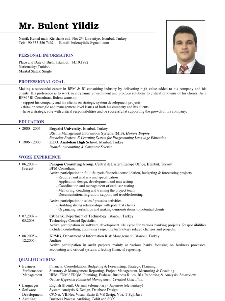 Bulent Yildiz - CV (Oct2009) | PDF | Business Process Management | Turkey
