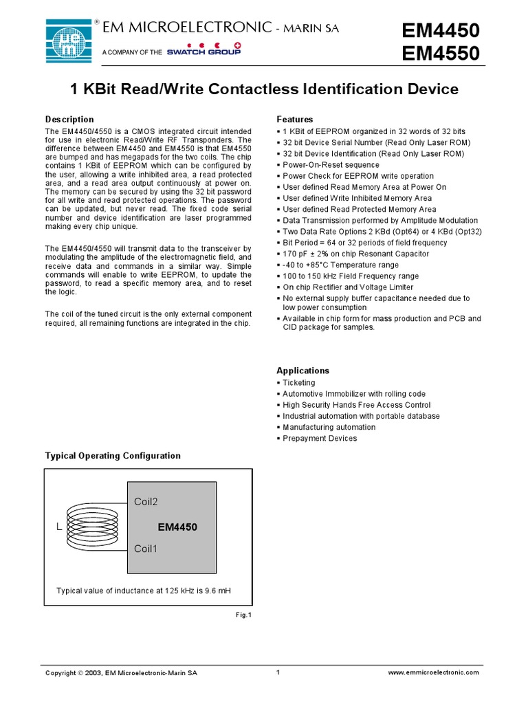 Em4450 DS | PDF | Inductor | Modulation