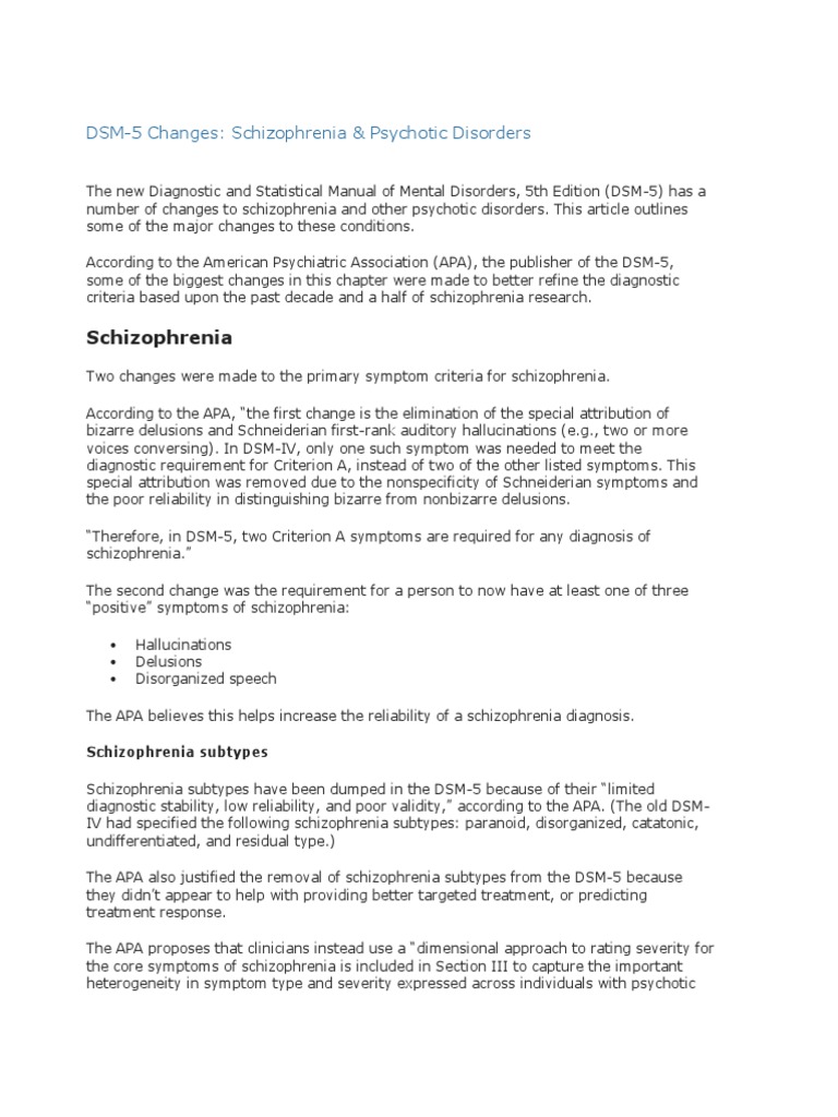 Dsm | Schizophrenia | Dsm 5